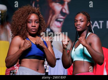 Claressa Shields during the weigh-in at the Genesis Cinema, London ...