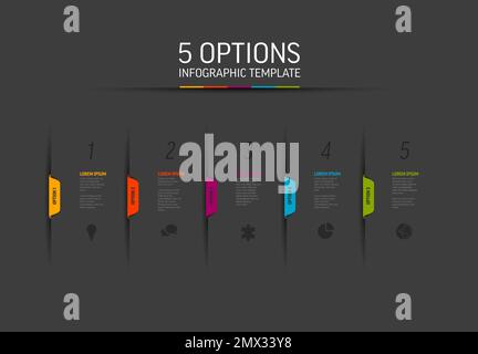 Abstract schema template with five step sections or options on white ...