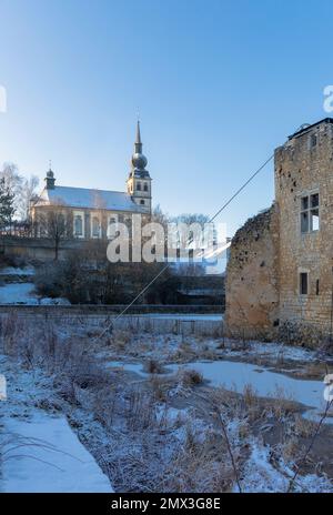 Europe, Luxembourg, Koerich, The Grevenschlass (Koerich Castle) showing ...
