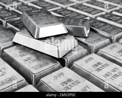 Silver ingots stack background. 3D illustration Stock Photo - Alamy