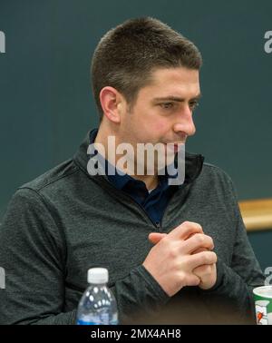 Cleveland Indians General Manager Mike Chernoff answers a question as ...