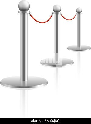 Barrier Chrome Column With Red Elegant Rope Vector. Luxury Stylish ...