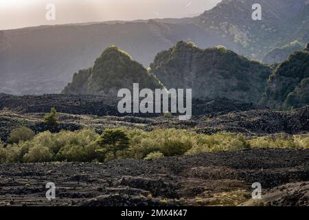 The wild landscape of the Valle del Bove on Mount Etna, Sicily, a huge ...