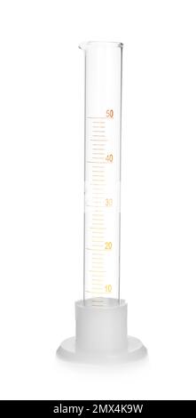 Empty chemical measuring cylinder isolated on white background. Empty ...