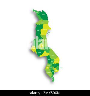 Malawi political map of administrative divisions - districts. Flat ...