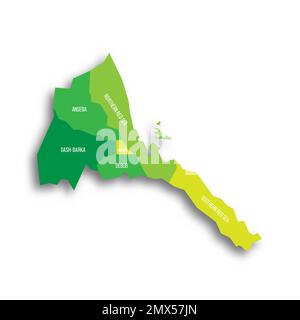 Eritrea political map of administrative divisions - regions. Flat ...