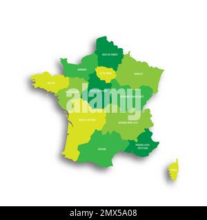 France political map of administrative divisions - regions. Solid blue ...