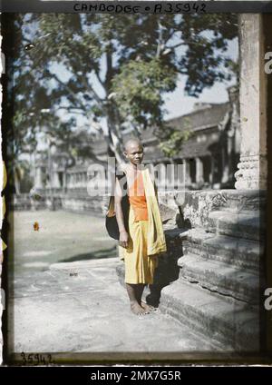 Angkor, Cambodia, Indochina A bonze returning from the quest, Religion ...