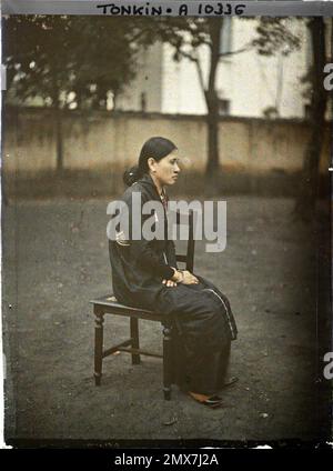 Tonkin, Indochina A young woman from the people wearing daily costume ...