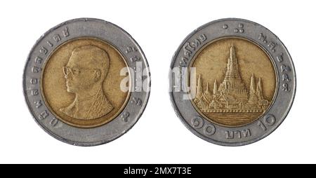 Both sides of the 5 Thai bath coin featuring bust of King Rama IX on ...