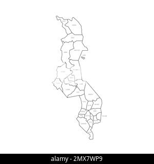 Malawi political map of administrative divisions - districts. Colorful ...