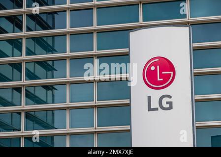 A picture of the LG logo on the facade of an office building Stock ...