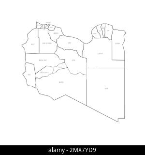 Libya political map of administrative divisions - districts. Flat blue ...