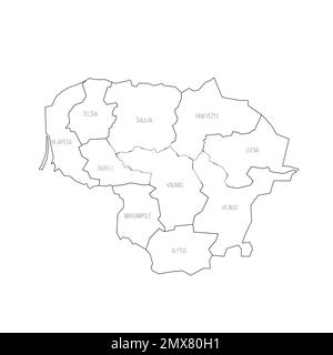 Lithuania political map of administrative divisions - counties. Solid ...