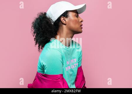Photo of calm millennial curly hairdo lady hold hands wear white shirt ...