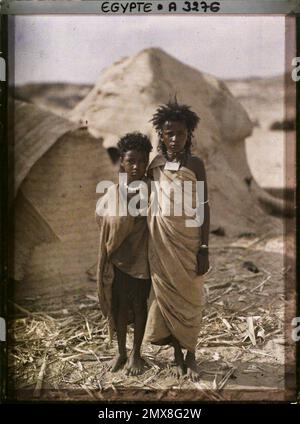 ASSOUAN, Egypt, Africa Two children Bishari pose for the operator in ...