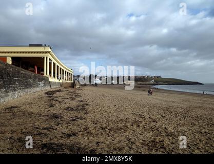 Pavilion and winter beach scene, Whitmore Bay, Barry Island. January ...