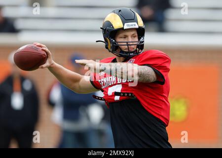 American quarterback Tyson Bagent of Shepherd (7) runs through drills ...