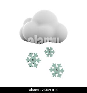 3d rendering snowfall icon. 3d render snow with cloud icon. Snowfall ...