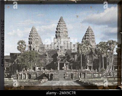 Angkor, Cambodia, Indochina The three-level pyramid forming the Temple ...