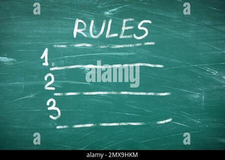 Chalkboard with list of rules as background Stock Photo - Alamy