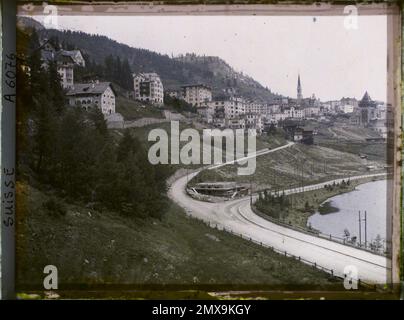 St-Moritz, Swiss Panorama of St. Moritz , 1912 - Switzerland - Auguste ...