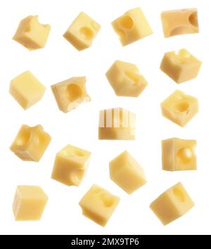 Set of delicious cheese cubes on white background. Banner design Stock ...