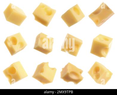 Set of delicious cheese cubes on white background. Banner design Stock ...