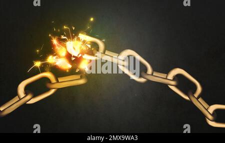 Broken metal chain on black background. Freedom concept Stock Photo - Alamy