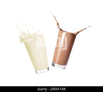 Delicious healthy protein shakes on white background Stock Photo - Alamy