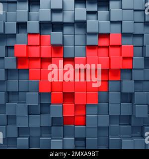 Red heart blocks background - 3d render Stock Photo - Alamy