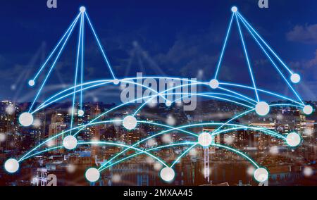 Beautiful cityscape and network connection lines. Banner design Stock ...