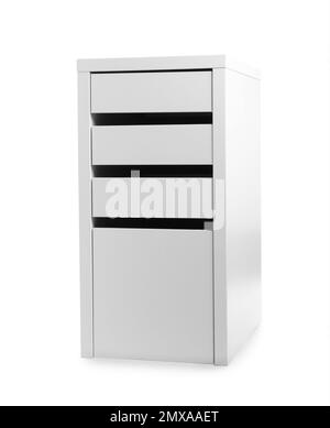 Stylish drawer unit with wheels isolated on white Stock Photo - Alamy