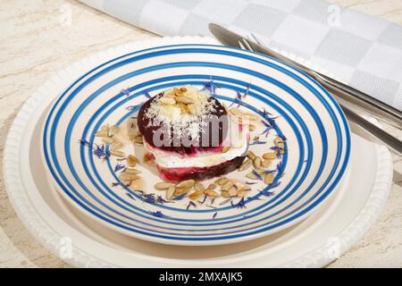 Southern German cuisine, goat cheese beetroot burger gratinated with ...