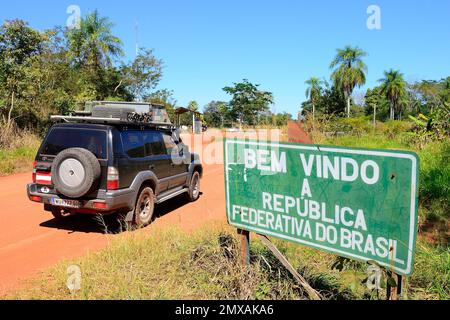 Welcome to Brazil sign at the border with Bolivia, near Caceres, Mato ...