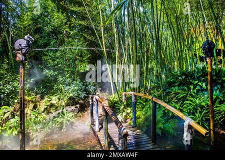 Mostri spuntanti, monster heads spitting jets of water, Andre Heller ...