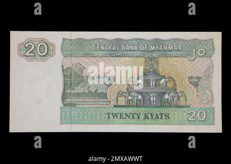 Myanmar 20 Kyat Banknote Front Side with Green Chinthe Statue Stock ...