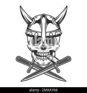Viking vintage emblem with skull smoking cigar or cigarette smoke ...