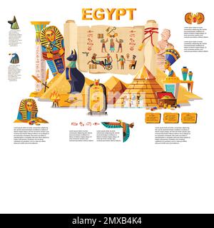 Ancient Egypt pharaoh pyramids and gods vector design of Egyptian ...