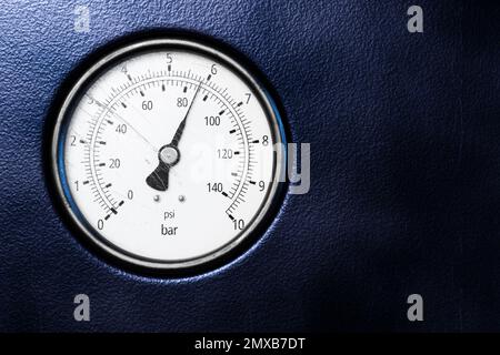 3d illustration of a round barometer with markings up to 160 on a white ...