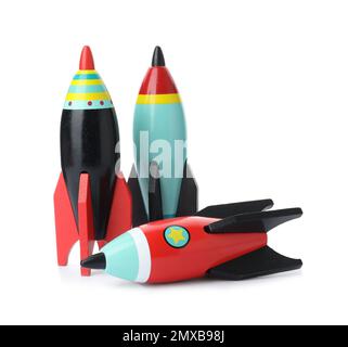 Bright modern toy rockets isolated on white. Back to school Stock Photo ...