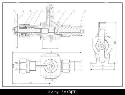 Technical drawing as background. Plan of mechanism Stock Photo - Alamy