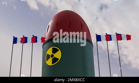 Nuclear missiles and France flag in background. Missiles with warheads ...