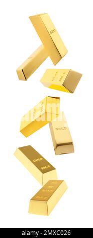 Set of falling gold bars on white background Stock Photo - Alamy