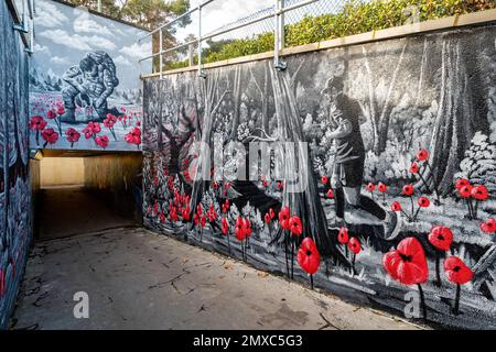 Mural by local artist Ryan Brudenell called Woody's Walk on a subway in ...