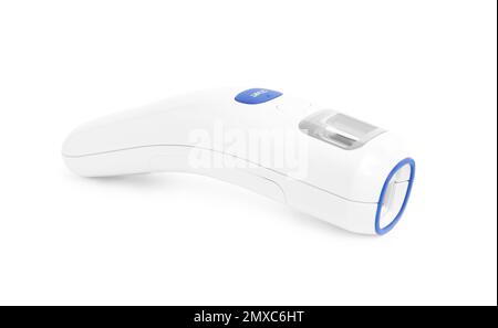 Modern non-contact infrared thermometer on white background Stock Photo ...