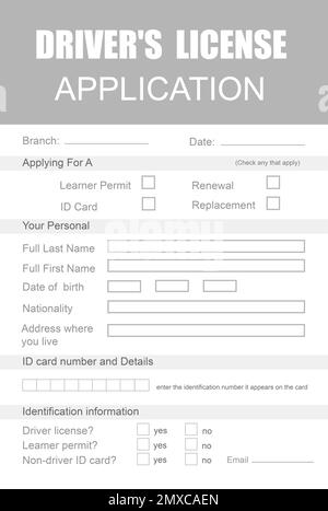 Driver's license application form with empty fields Stock Photo - Alamy