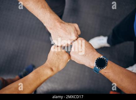 Fitness, hands and fist bump by men friends at indoor tennis court for ...