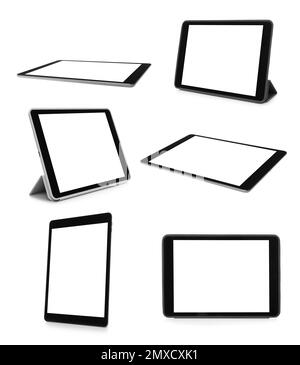 Set of tablet computers on white background. Banner design Stock Photo ...