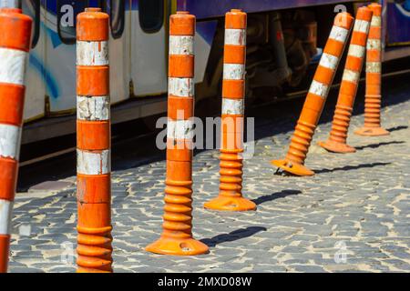 Flexible traffic bollard for bike lane Stock Photo - Alamy